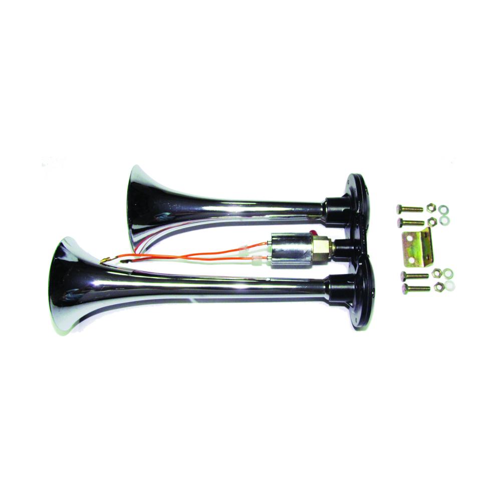 Fortpro 2 Round Chrome Trumpet Air Horn - 12/24 Volt Train horn for Tr ...